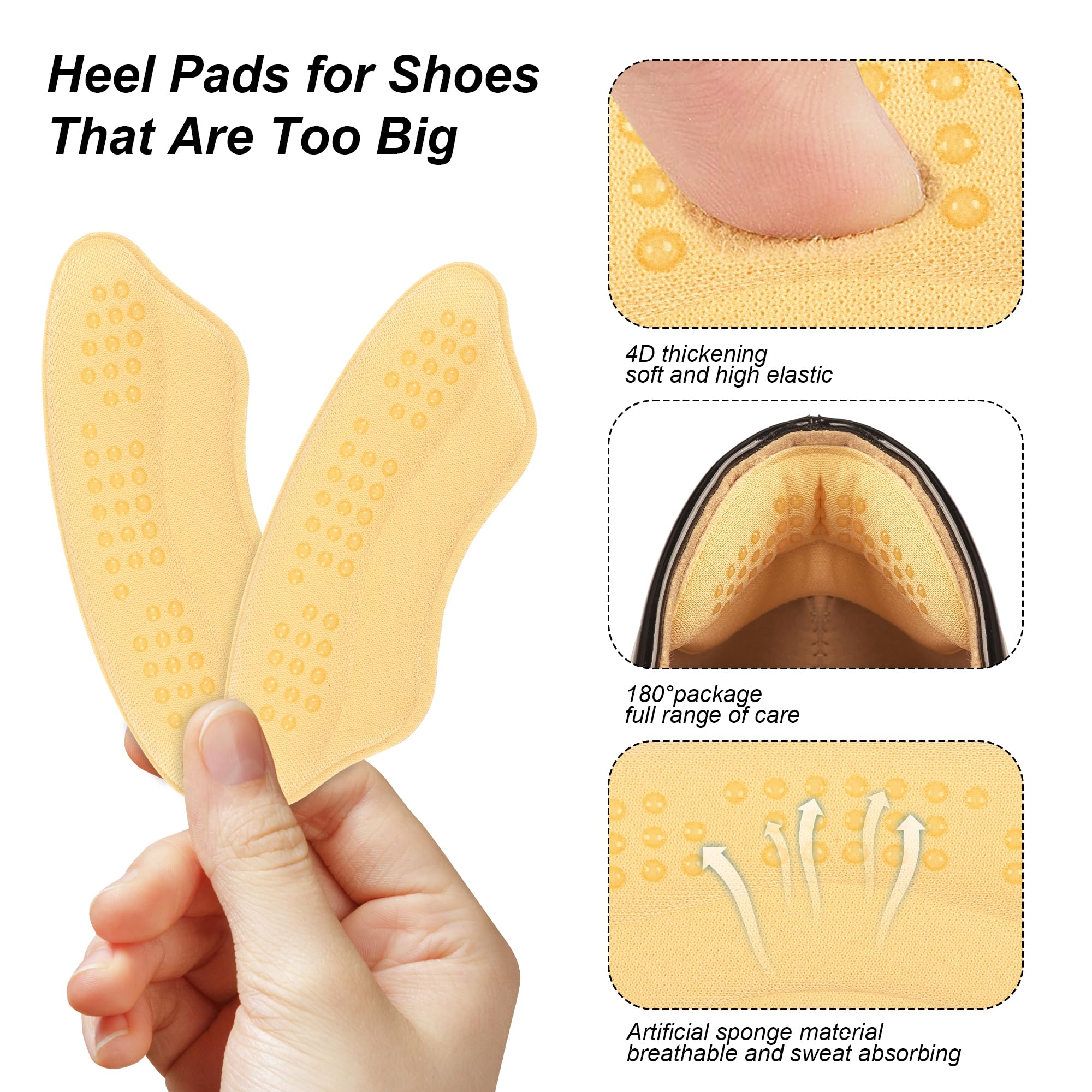 Breathe Easy with 4 Pairs of Antislip-Gel Heel Pads Inserts - Stop Shoe Discomfort and Slipping, Perfect for Too Big Shoes (Pale Apricot+black1)