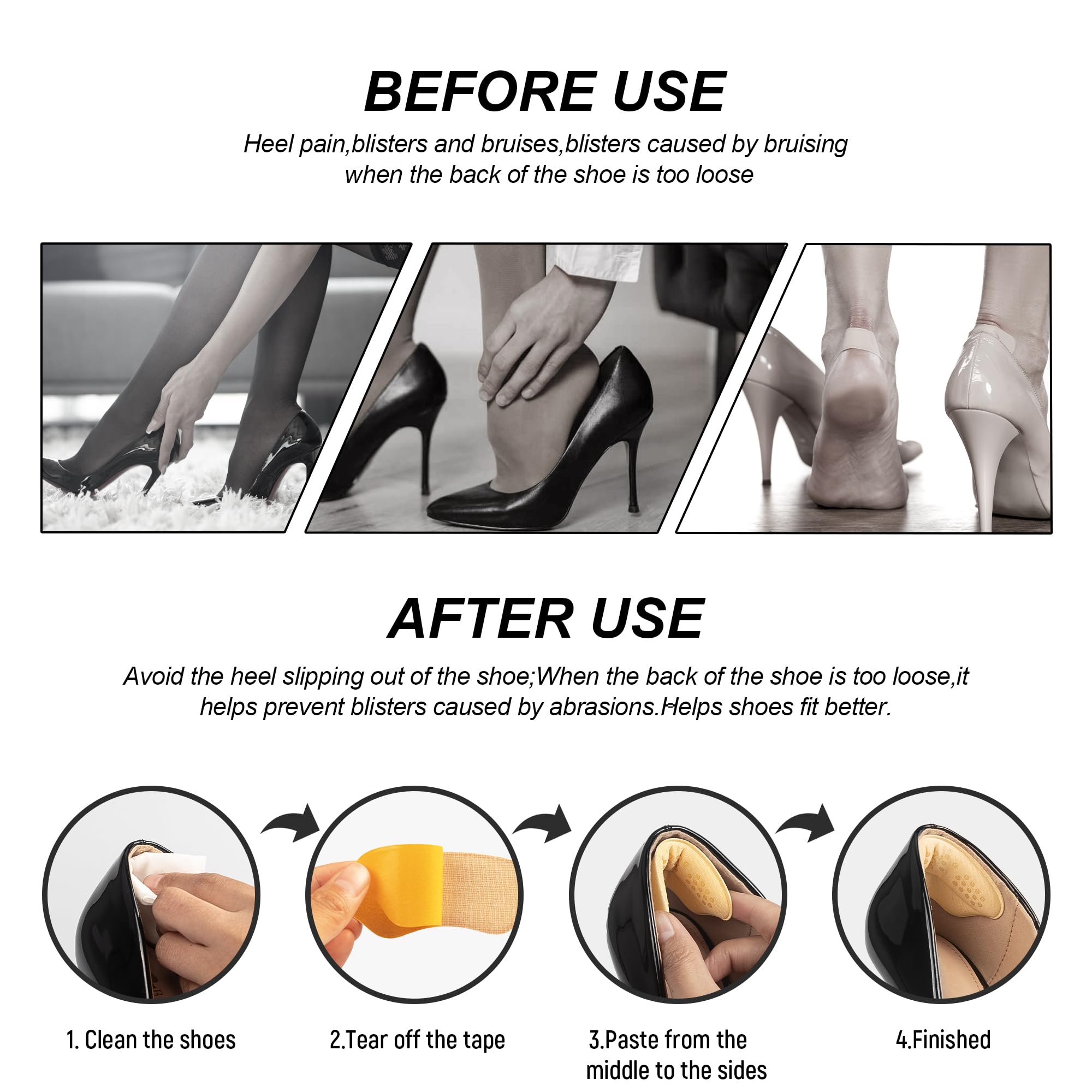 Breathe Easy with 4 Pairs of Antislip-Gel Heel Pads Inserts - Stop Shoe Discomfort and Slipping, Perfect for Too Big Shoes (Pale Apricot+black1)