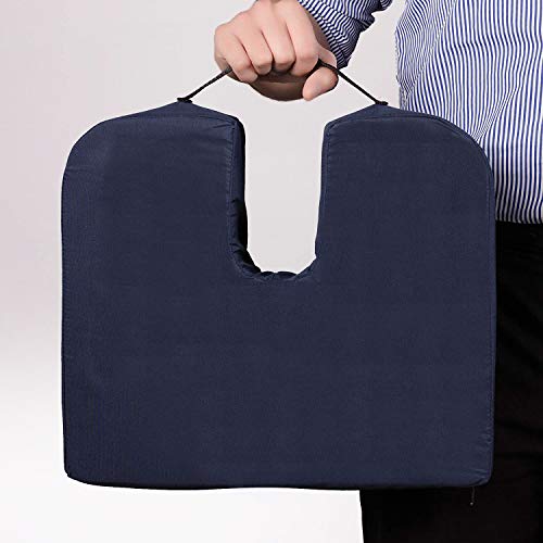 DMI Gradual Slope Seat Cushion for Coccyx, Sciatica and Tailbone Pain Used With Dining Room Chairs, Desk Chairs, Car Seats or Wheelchair Cushions, Machine Washable-Cover, 15 Inch, Navy