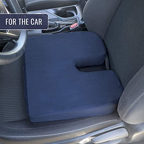 DMI Gradual Slope Seat Cushion for Coccyx, Sciatica and Tailbone Pain Used With Dining Room Chairs, Desk Chairs, Car Seats or Wheelchair Cushions, Machine Washable-Cover, 15 Inch, Navy