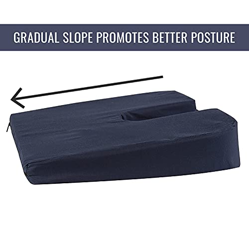 DMI Gradual Slope Seat Cushion for Coccyx, Sciatica and Tailbone Pain Used With Dining Room Chairs, Desk Chairs, Car Seats or Wheelchair Cushions, Machine Washable-Cover, 15 Inch, Navy