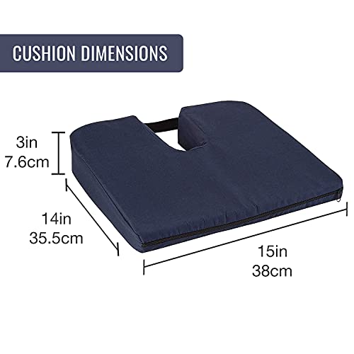 DMI Gradual Slope Seat Cushion for Coccyx, Sciatica and Tailbone Pain Used With Dining Room Chairs, Desk Chairs, Car Seats or Wheelchair Cushions, Machine Washable-Cover, 15 Inch, Navy