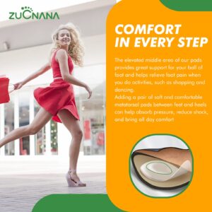 ZUCNANA Metatarsal Pads for Women (12 Pieces) | Ball of Foot Cushions for Women High Heels | Soft Gel Shoe Inserts for Foot Pain Relief from Mortons Neuroma and Callus | Anti-Slip One Size Fits Any