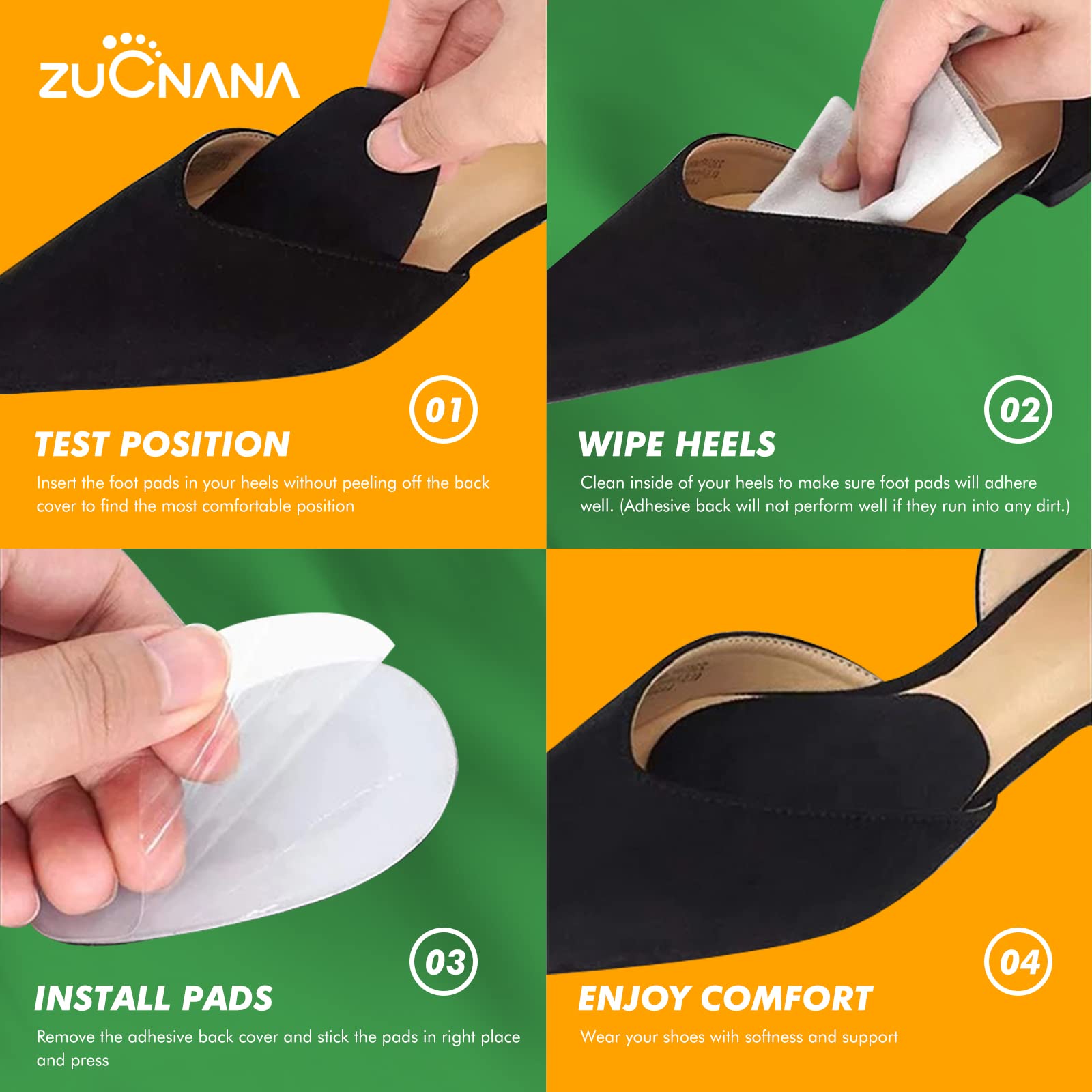 ZUCNANA Metatarsal Pads for Women (12 Pieces) | Ball of Foot Cushions for Women High Heels | Soft Gel Shoe Inserts for Foot Pain Relief from Mortons Neuroma and Callus | Anti-Slip One Size Fits Any