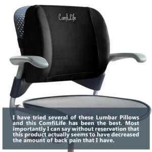 ComfiLife Lumbar Support Back Pillow Office Chair and Car Seat Cushion - Memory Foam with Adjustable Strap and Breathable 3D Mesh (Black)