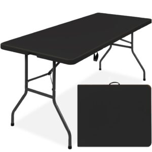 best choice products 6ft plastic folding table, indoor outdoor heavy duty portable w/handle, lock for picnic, party, camping - black