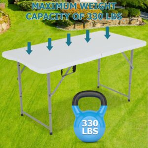 Pazidom 4FT Folding Table, Height Adjustable Table, Heavy Duty Plastic Table Portable Fold-in-Half Utility Table w/Handle & Lock for Camping BBQ Party Banquet Wedding Market Events, 330LBS