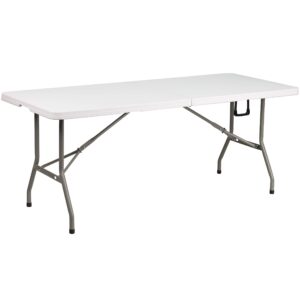 flash furniture elon 6' rectangular plastic folding event table, portable banquet table for indoor/outdoor events, white