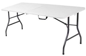 ontario furniture 6 foot plastic folding table - folds in half with carrying handle rectangular - lightweight and portable - white resin with sturdy steel frame