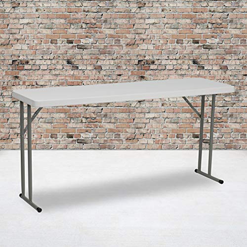 EMMA + OLIVER 5-Foot Rectangle Granite White Plastic Folding Training/Seminar Table