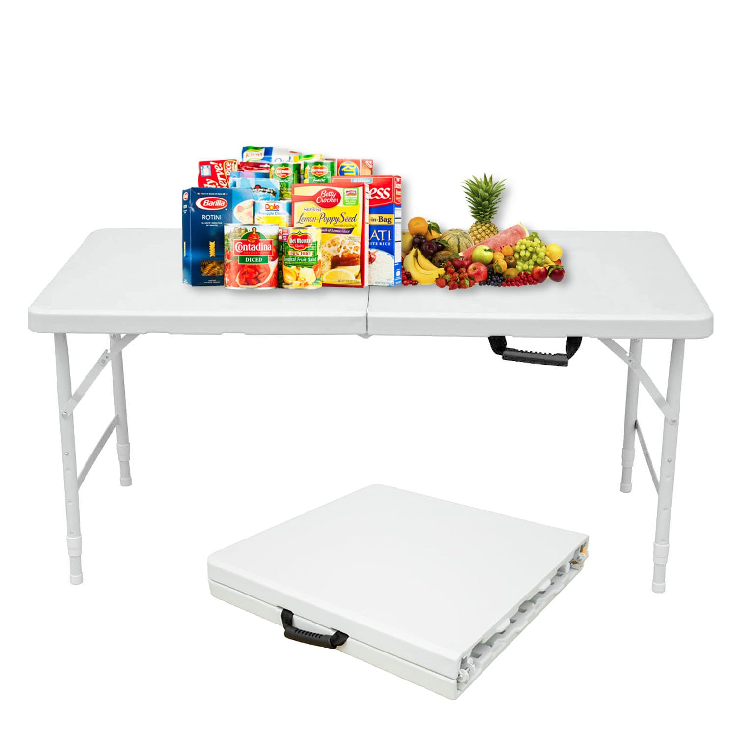 LSKSSNG 4 Ft Portable Folding Table, Heavy Duty Plastic Fold-in-Half Utility Foldable Table Small Indoor/Outdoor, Adjustable Height Plastic Folding Table with Carrying Handle for Camping and Party