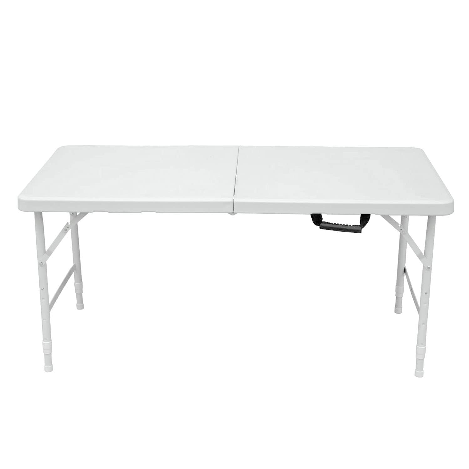 LSKSSNG 4 Ft Portable Folding Table, Heavy Duty Plastic Fold-in-Half Utility Foldable Table Small Indoor/Outdoor, Adjustable Height Plastic Folding Table with Carrying Handle for Camping and Party