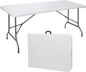 edtian folding 6ft outdoor and indoor foldable ideal for camping and picnic, portable and easy to set up, perfect as a card craft table, white