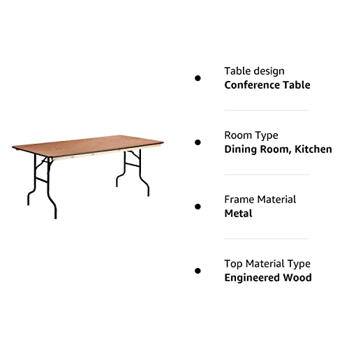 Flash Furniture Fielder 6' Rectangular All-Occasion Wood Folding Event Table, Foldable Portable Banquet Table with Wooden Top, Natural/Black