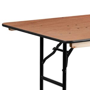 Flash Furniture Fielder 6' Rectangular All-Occasion Wood Folding Event Table, Foldable Portable Banquet Table with Wooden Top, Natural/Black