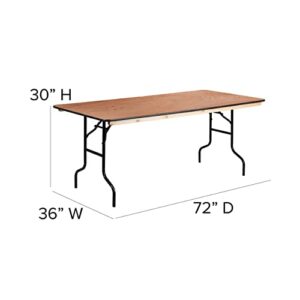 Flash Furniture Fielder 6' Rectangular All-Occasion Wood Folding Event Table, Foldable Portable Banquet Table with Wooden Top, Natural/Black