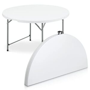 monibloom 4ft round folding table, indoor outdoor plastic dining card table with handle and lock for picnic party banquet wedding, white