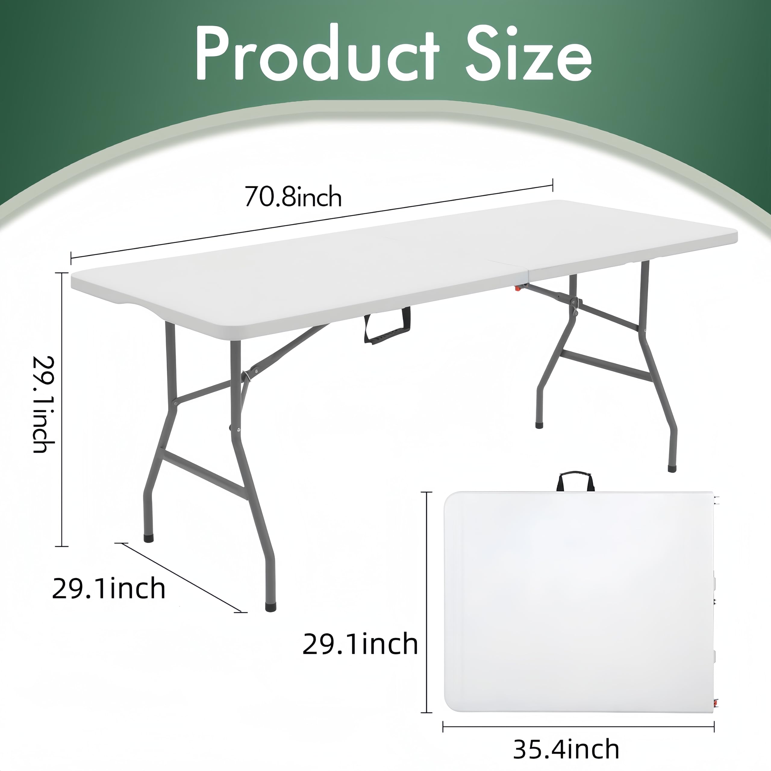 EDEBIBY Folding Table 6-Foot Portable Heavy Duty Plastic Fold-in-Half Utility Foldable Table Plastic Dining Table,Indoor Outdoor for Camping, Picnic and Party,White180