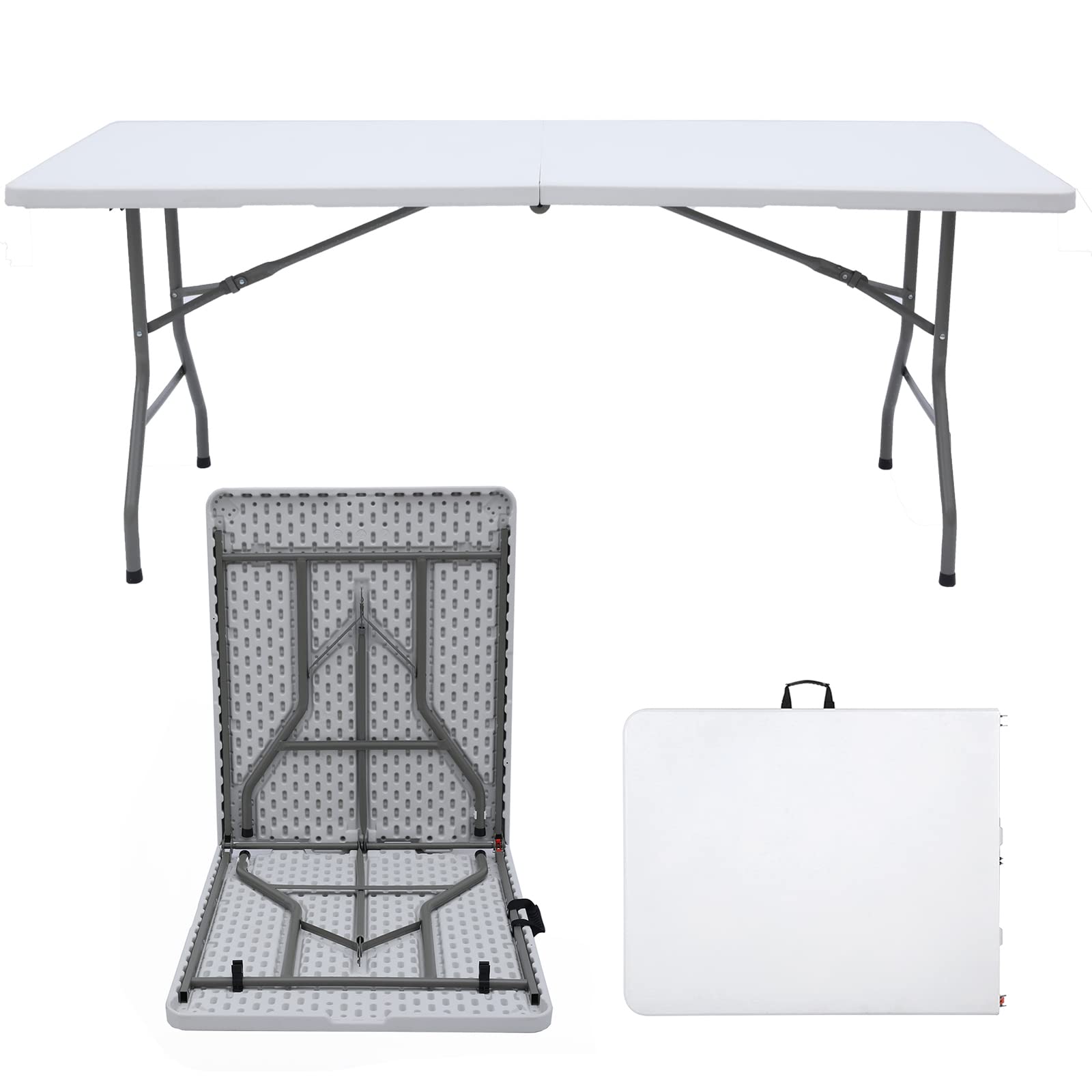 EDEBIBY Folding Table 6-Foot Portable Heavy Duty Plastic Fold-in-Half Utility Foldable Table Plastic Dining Table,Indoor Outdoor for Camping, Picnic and Party,White180