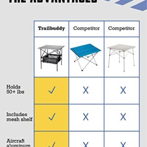 TrailBuddy Folding Camping Table - Aluminum Foldable Table for Tailgating or Camp Site with Carry Bag - Lightweight and Portable for Beach, Picnic, Tailgate & Outdoor Use, 28"x 28" x 28"