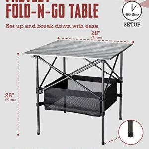 TrailBuddy Folding Camping Table - Aluminum Foldable Table for Tailgating or Camp Site with Carry Bag - Lightweight and Portable for Beach, Picnic, Tailgate & Outdoor Use, 28"x 28" x 28"