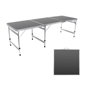 moosinily 6 ft folding table adjustable height camping table aluminum portable table with handle tri-fold outdoor table picnic bbq party black