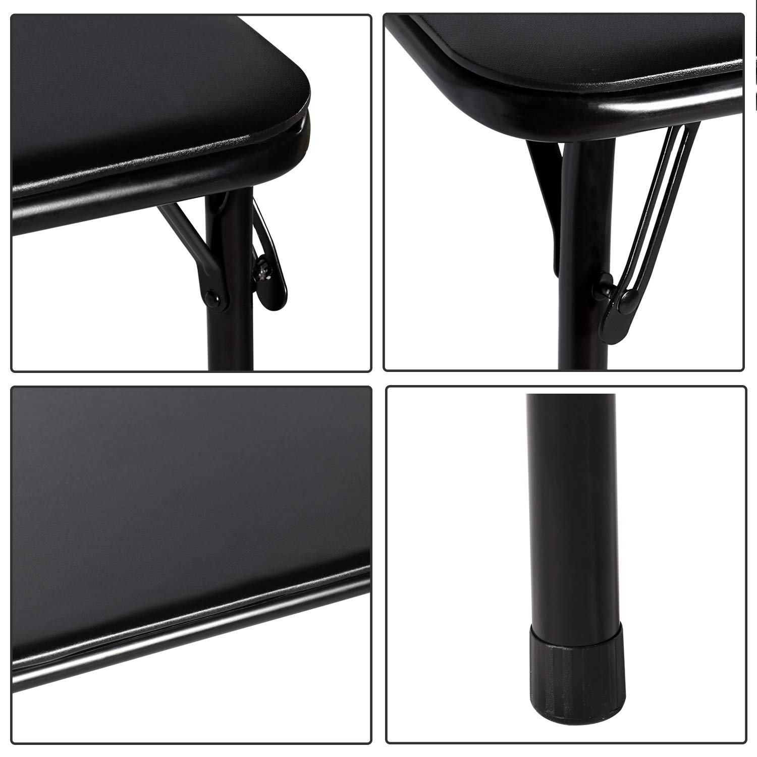 VECELO 34'' Portable Square Folding Card Table with Collapsible Legs & Vinyl Upholstery, Metal, Black