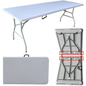 bosovel 78 inch folding table fold in half 7ft table w/handle white plastic for outdoor & indoor booth party kitchen dining picnic camping bbq