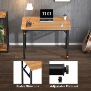 Need Small Computer Desk 31.5 inches Folding Table No Assembly Sturdy Small Writing Desk Folding Desk for Small Spaces, Teak Color Desktop and Black Steel Frame