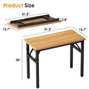 Need Small Computer Desk 31.5 inches Folding Table No Assembly Sturdy Small Writing Desk Folding Desk for Small Spaces, Teak Color Desktop and Black Steel Frame