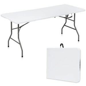 skonyon folding table 6ft portable fold-in-half plastic foldable table for picnic party dining camp with carrying handle, white