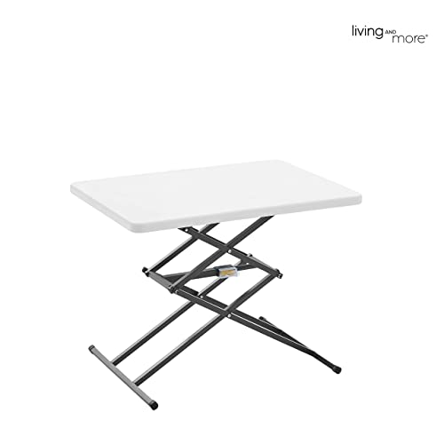 Living and More 28inch Height-Adjustable Personal Table, TV Tray, Portable Dinner Table, Multi-Purpose, Lightweight, No Assembly, Easy Fold and Storage, White