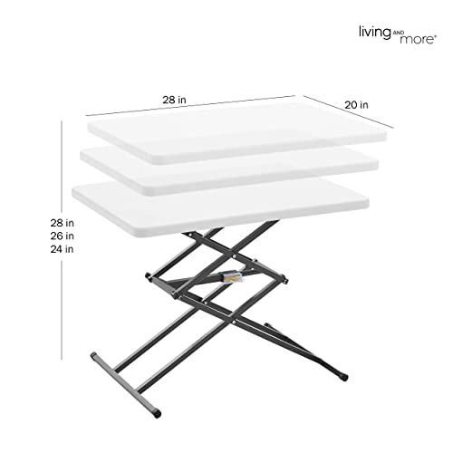 Living and More 28inch Height-Adjustable Personal Table, TV Tray, Portable Dinner Table, Multi-Purpose, Lightweight, No Assembly, Easy Fold and Storage, White