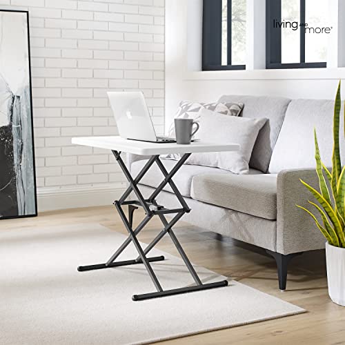 Living and More 28inch Height-Adjustable Personal Table, TV Tray, Portable Dinner Table, Multi-Purpose, Lightweight, No Assembly, Easy Fold and Storage, White