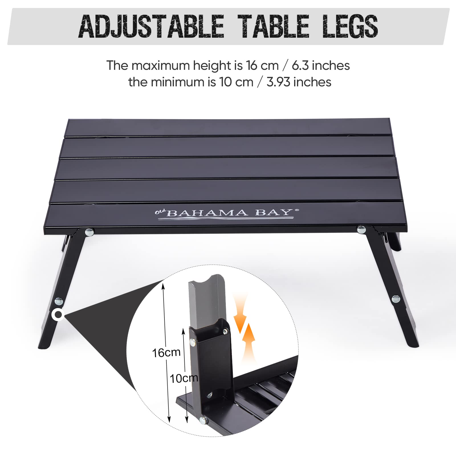 Old Bahama Bay Ultralight Aluminum Mini Table, Foldable Small Beach Table with Retractable Legs, 66lbs/30kg Weight Capacity, Suitable for Picnic Camping Outdoor Hiking(Black)