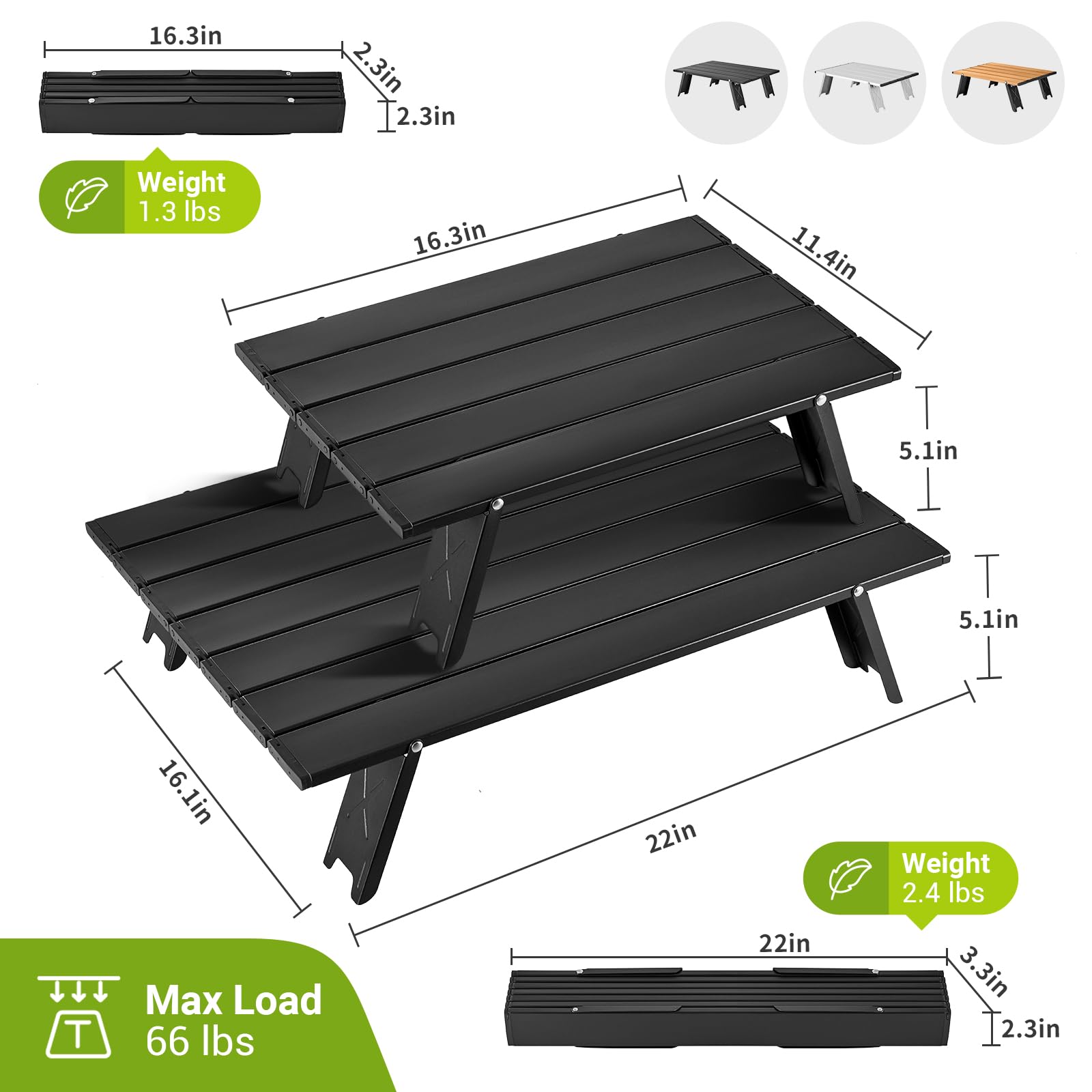 ATEPA Ultralight Compact Small Camping Table, Backpacking Mini Small Folding Camping Side Table for Camp, Portable Table for Outdoor Picnic,Tent,Travel,Beach