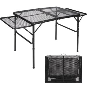 redcamp 36x24 folding grill table for outside with 2 side tables, lightweight portable metal aluminum outdoor grill table with adjustable height legs, great for camping picnic cooking bbq, black 3ft