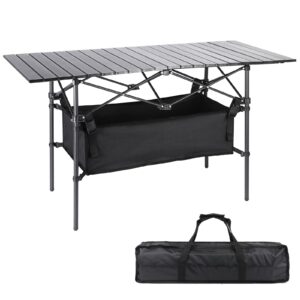 moosinily camping table 4ft folding table with 54 l storage bag tighten band folding picnic table aluminum roll up table folding camp table for outdoor beach grill bbq travel black