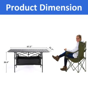 Moosinily Camping Table 4Ft Folding Table with 54 L Storage Bag Tighten Band Folding Picnic Table Aluminum Roll up Table Folding Camp Table for Outdoor Beach Grill BBQ Travel Black