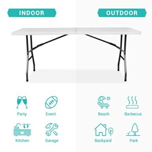 Gnomiya 6ft Folding Tables, Heavy Duty HDPE Plastic Portable Folding Table, Utility Indoor Outdoor Foldable Dining Table for Parties, Backyard Events