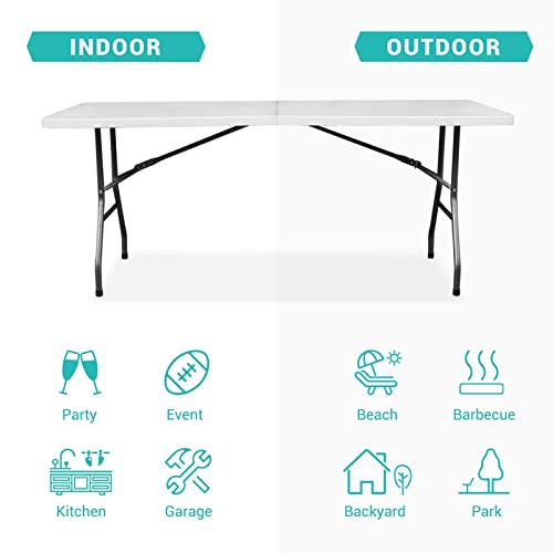 Gnomiya 6ft Folding Tables, Heavy Duty HDPE Plastic Portable Folding Table, Utility Indoor Outdoor Foldable Dining Table for Parties, Backyard Events