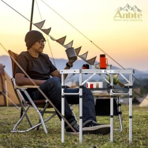 Anbte Folding Camping Table, Aluminum 24" x 16" Adjustable Height Small folding table with Carrying Handle, Lightweight, Portable Camping Table Waterproof for Outdoor Indoor Picnic Beach BBQ (Black)