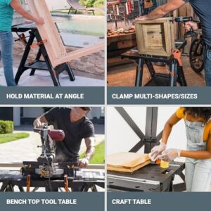 Worx Pegasus 2-in-1 Folding Work Table & Sawhorse, Easy Setup Portable Workbench, 31" W x 25" D x 32" H Lightweight Worktable with Heavy-Duty Load Capacity, WX051 - includes 2 Clamps & 4 Clamp Dogs