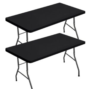 homing 2 pack rectangle table cloth, waterproof polyester elastic fitted tablecloth fits for 6 foot folding tables, washable table protector for picnic, camping, outdoor, black