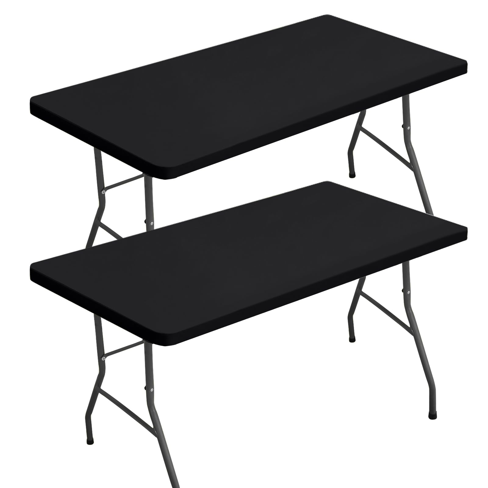 homing 2 Pack Rectangle Table Cloth, Waterproof Polyester Elastic Fitted Tablecloth Fits for 6 Foot Folding Tables, Washable Table Protector for Picnic, Camping, Outdoor, Black