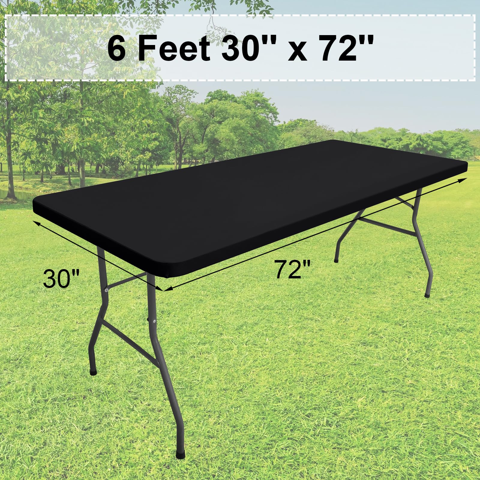 homing 2 Pack Rectangle Table Cloth, Waterproof Polyester Elastic Fitted Tablecloth Fits for 6 Foot Folding Tables, Washable Table Protector for Picnic, Camping, Outdoor, Black