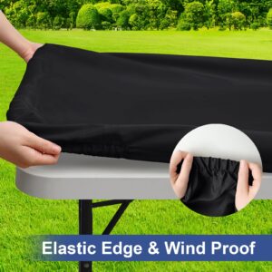 homing 2 Pack Rectangle Table Cloth, Waterproof Polyester Elastic Fitted Tablecloth Fits for 6 Foot Folding Tables, Washable Table Protector for Picnic, Camping, Outdoor, Black