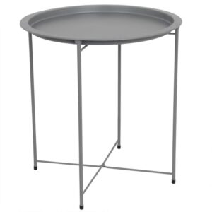 home basics , matte grey foldable round multi-purpose metal side accent, coffee, end table for bedroom, living room