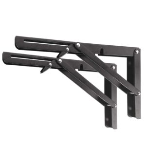 folding shelf brackets - heavy duty metal collapsible shelf bracket for bench table, shelf hinge wall mounted space saving diy bracket, max load: 150 lb 2 pcs (14 inch, black)