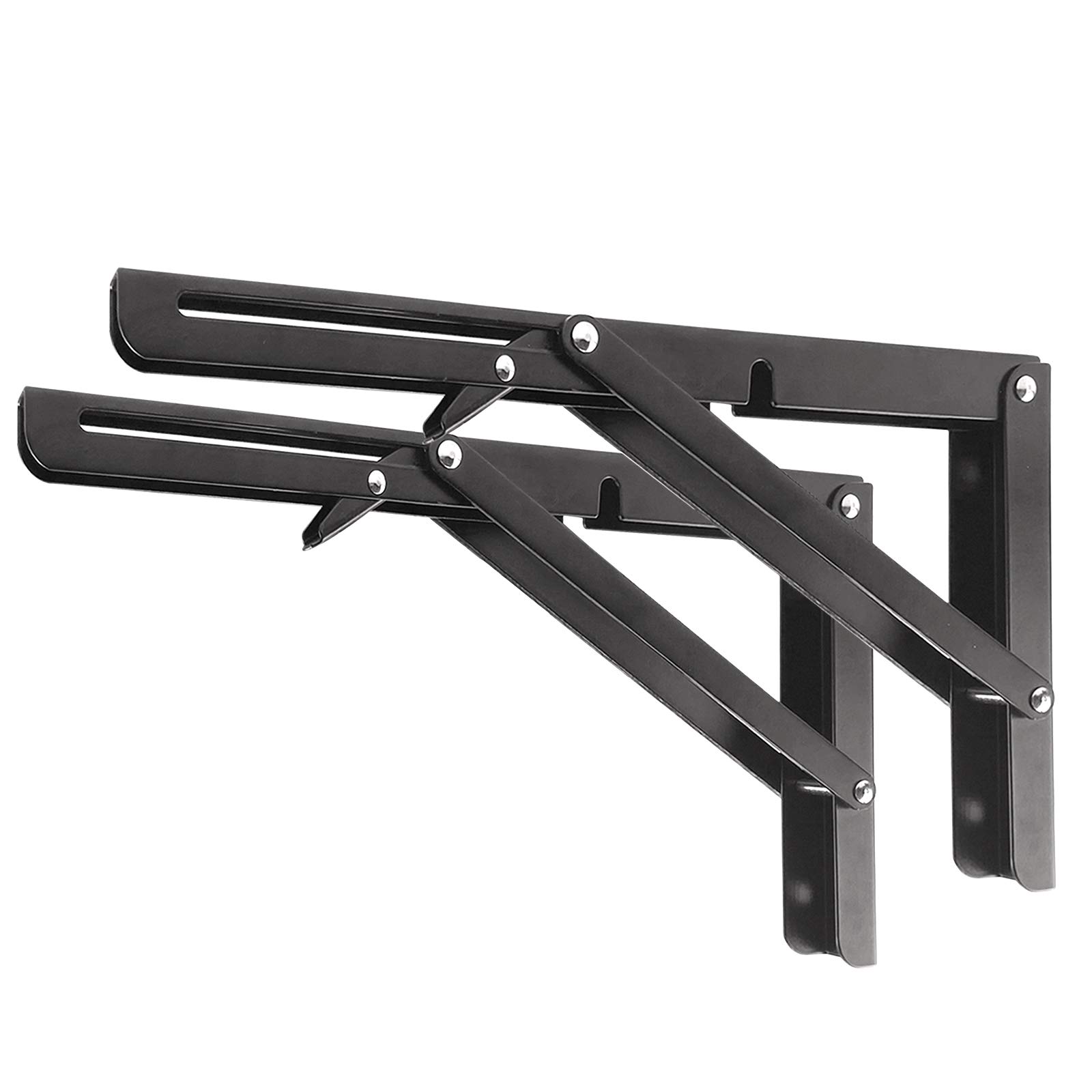 Folding Shelf Brackets - Heavy Duty Metal Collapsible Shelf Bracket for Bench Table, Shelf Hinge Wall Mounted Space Saving DIY Bracket, Max Load: 150 lb 2 PCS (14 Inch, Black)